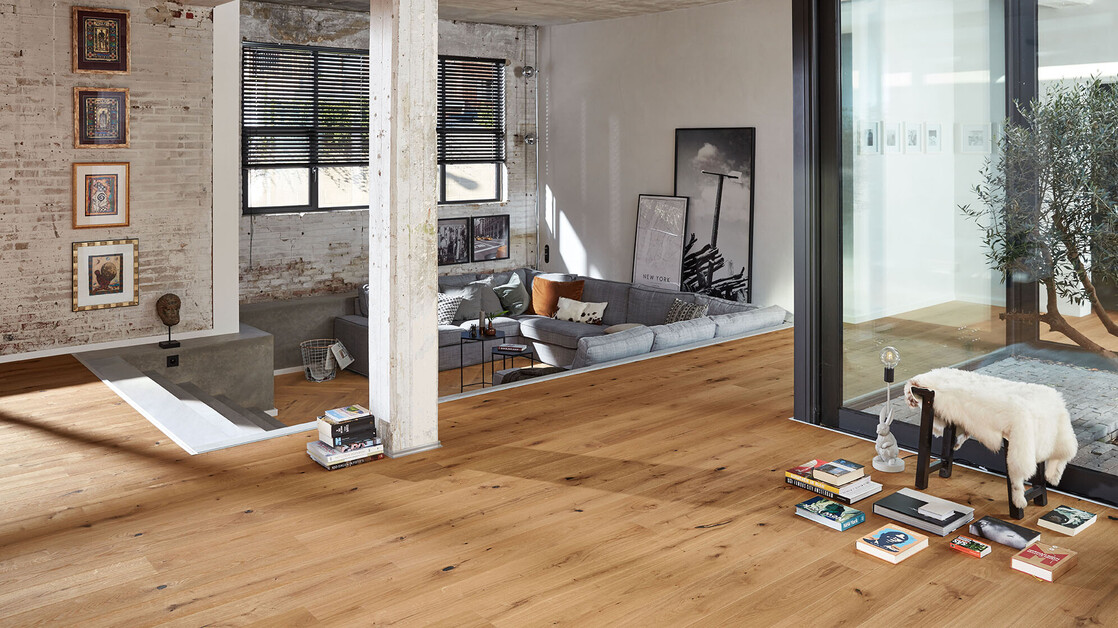 Different gradings of wood floorings create different effects in the room.